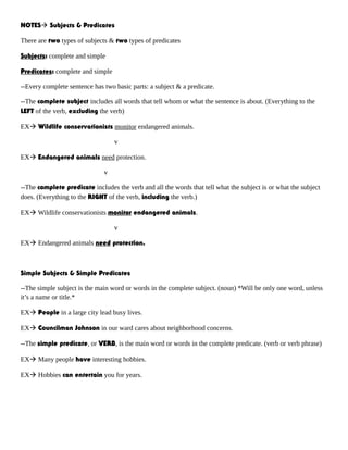 Subject and predicate notes | PDF