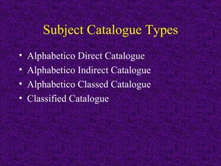 Subject cataloguing | PPT