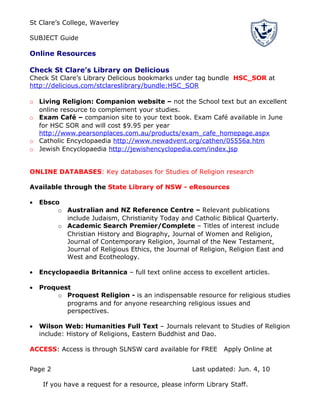 Subject guide - Studies of Religion stage 6 | DOC