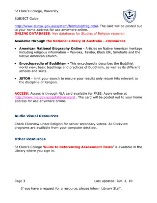 Subject guide - Studies of Religion stage 6 | DOC