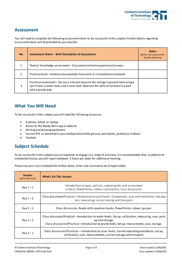Subject Guide-Apply basic levelling procedures Subject Guide-Apply basic levelling procedures