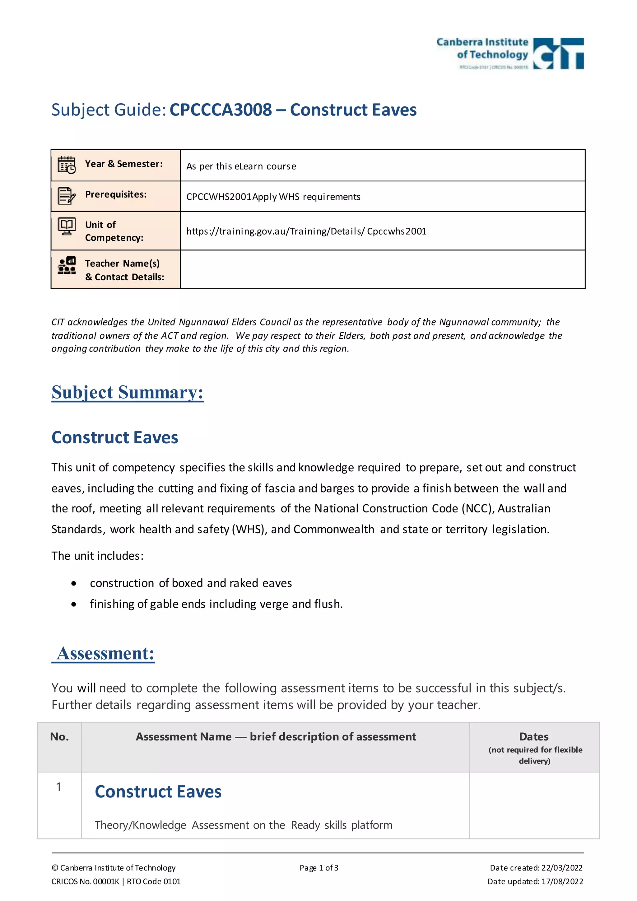Subject Guide-Construct eaves | PDF
