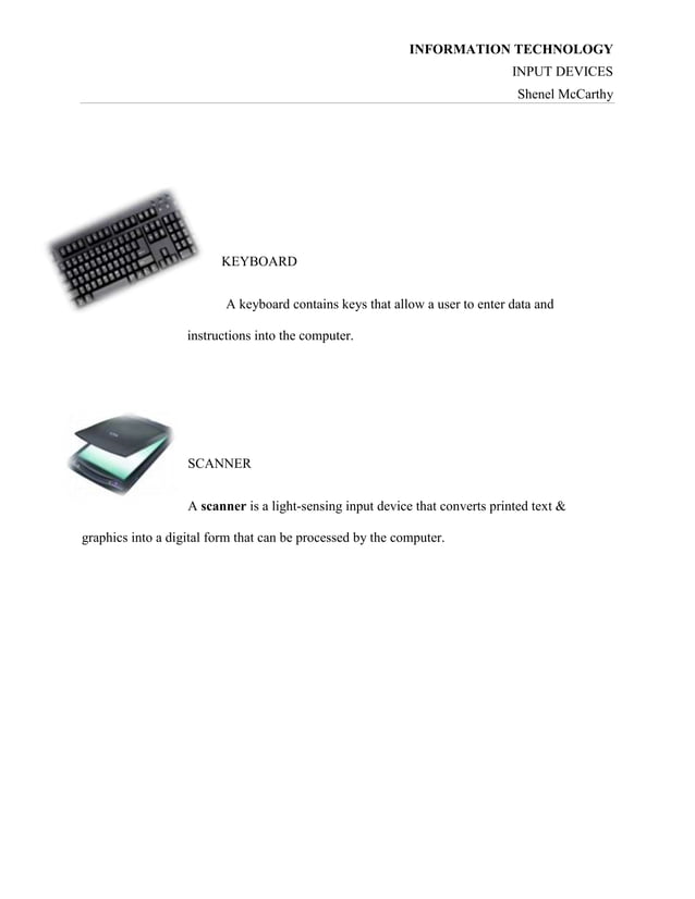 Input Devices | DOCX | Computer Peripherals | Computing