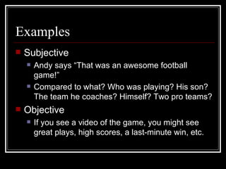 Subjective vs. Objective Writing | PPT