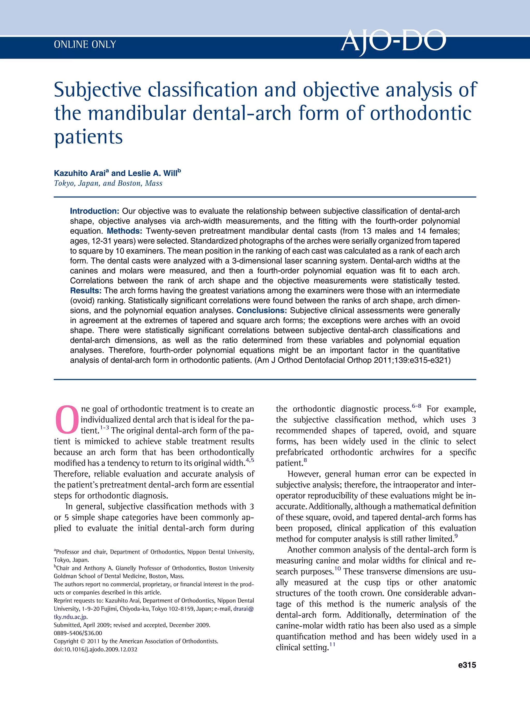 Subjective classification and objective analysis of the mandibular ...