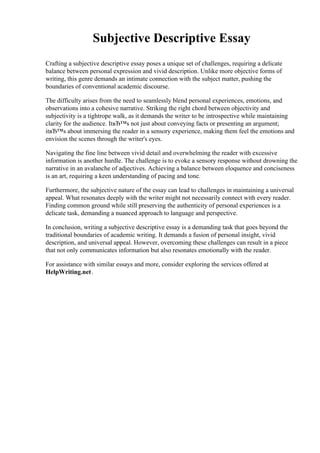 Subjective Descriptive Essay. College of The Canyons | PDF