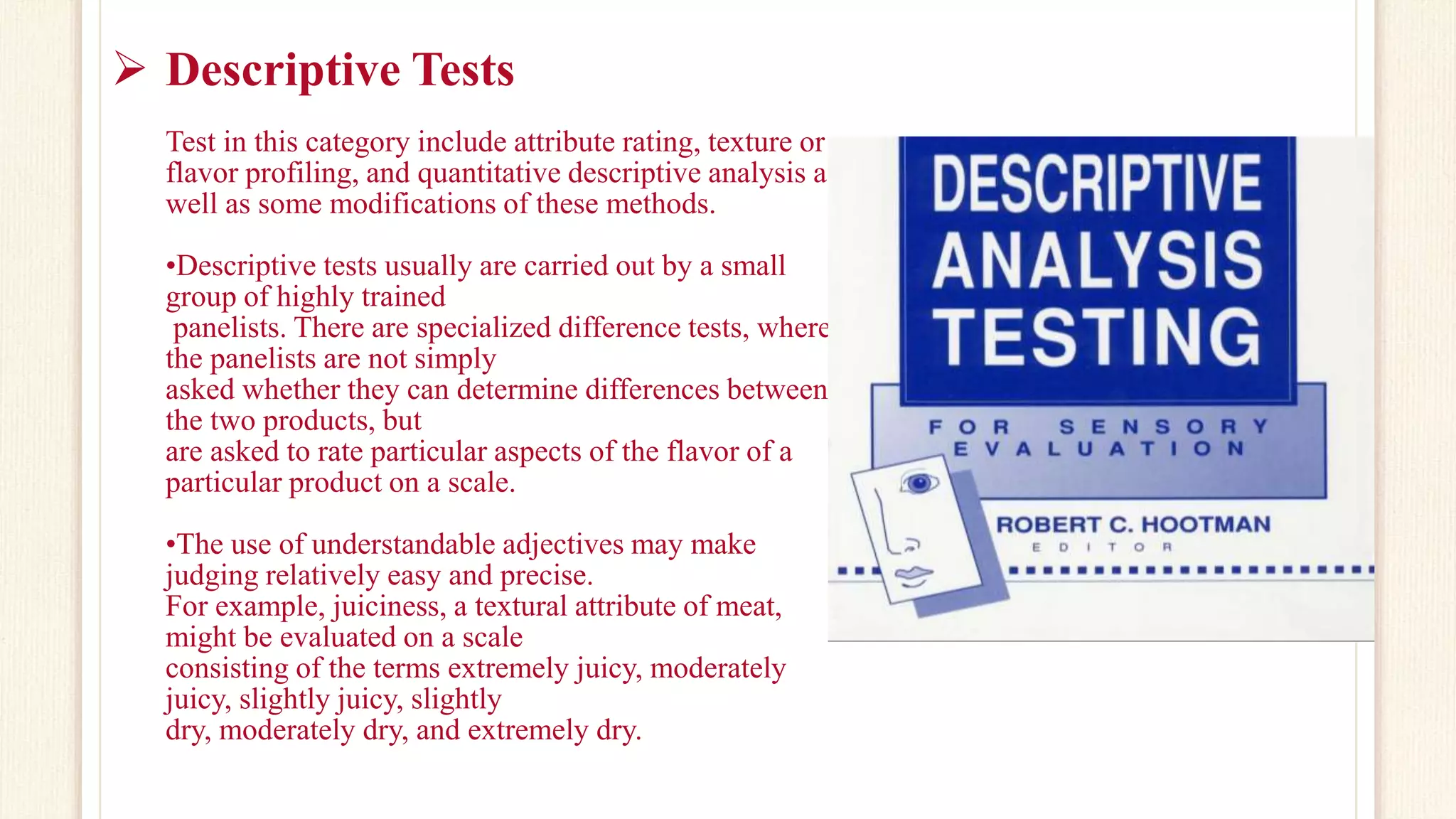 Subjective evaluation of food.. sensory evaluation | PPTX
