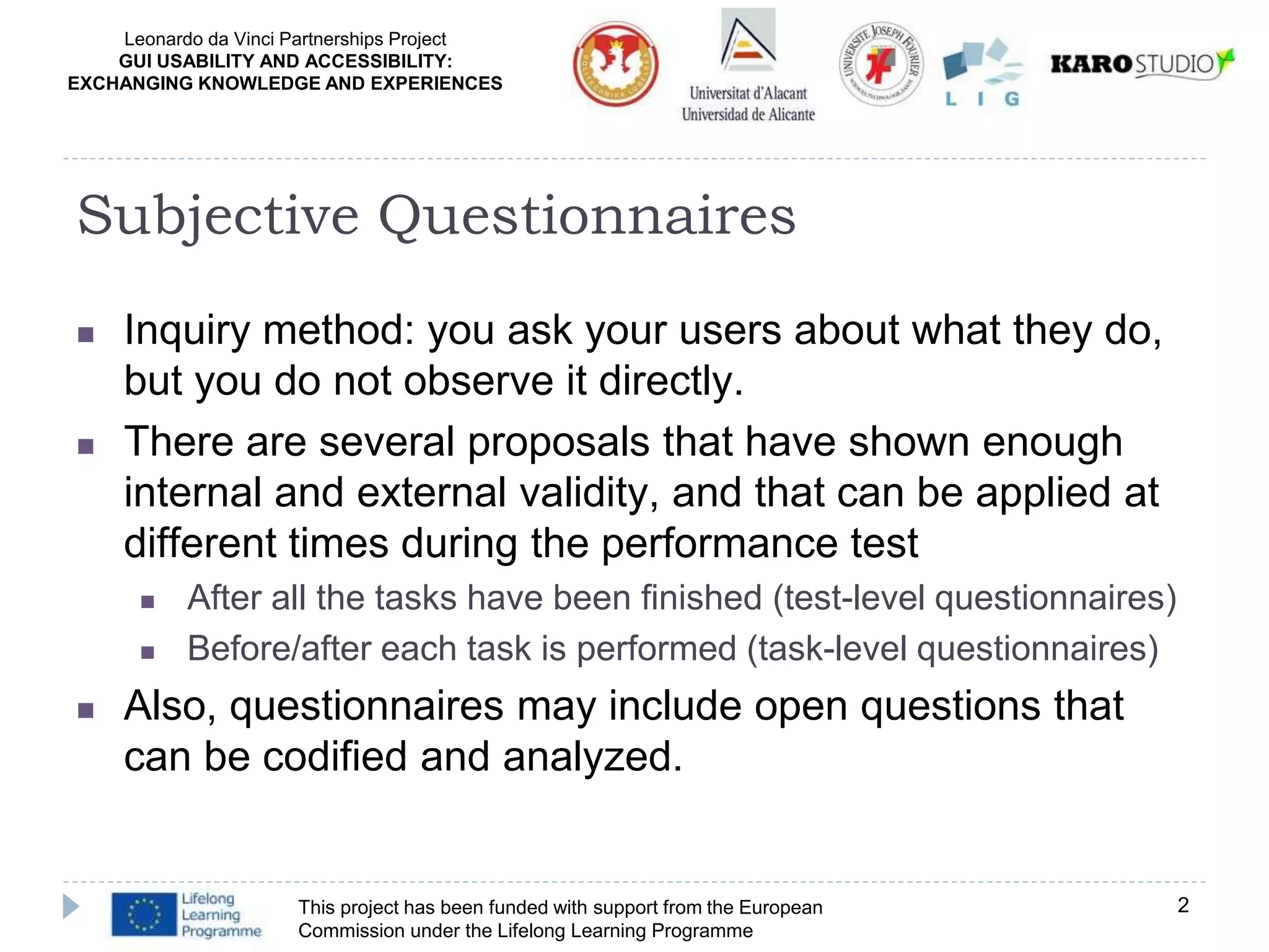 Subjective questionnaires | PPT | Graphics Software | Computer Software and Applications