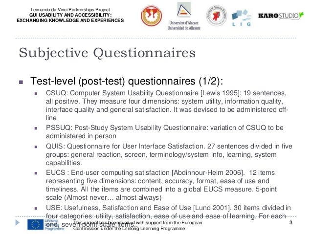 Subjective questionnaires