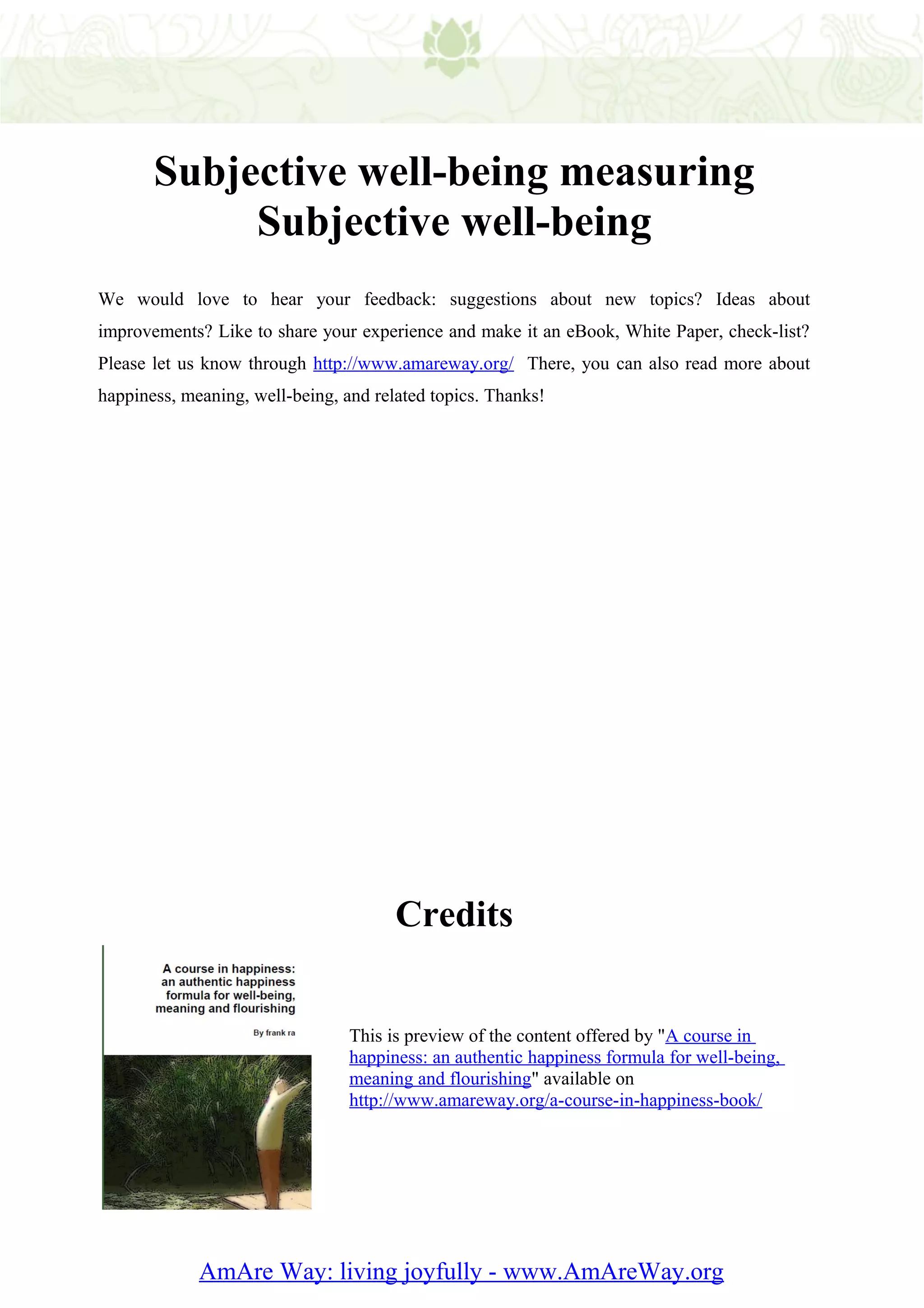 Subjective well being measuring subjective well-being | PDF
