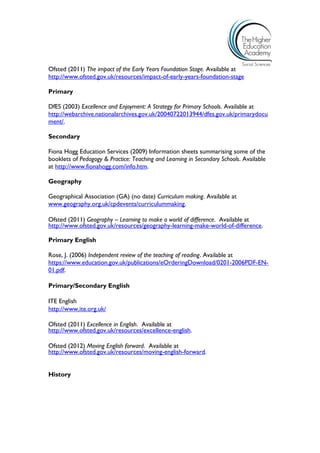Subject Knowledge and Pedagogy Initial Teacher Education Resource List ...