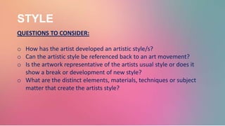 STUDIO ART: Subject matter, style & aesthetic qualities | PPT