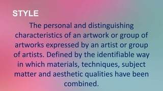 STUDIO ART: Subject matter, style & aesthetic qualities | PPTX