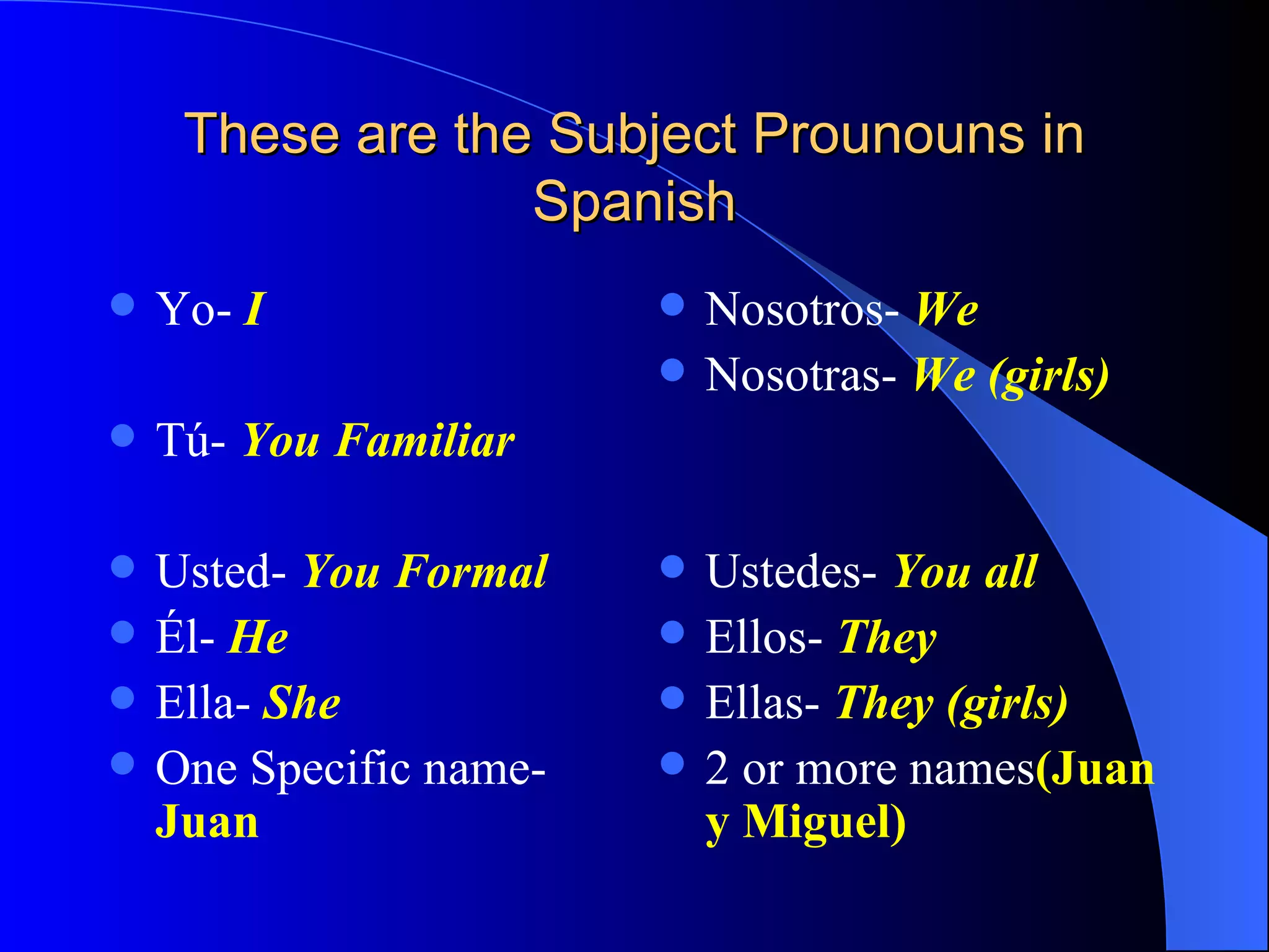 Subject Pronouns & Ser | PPT