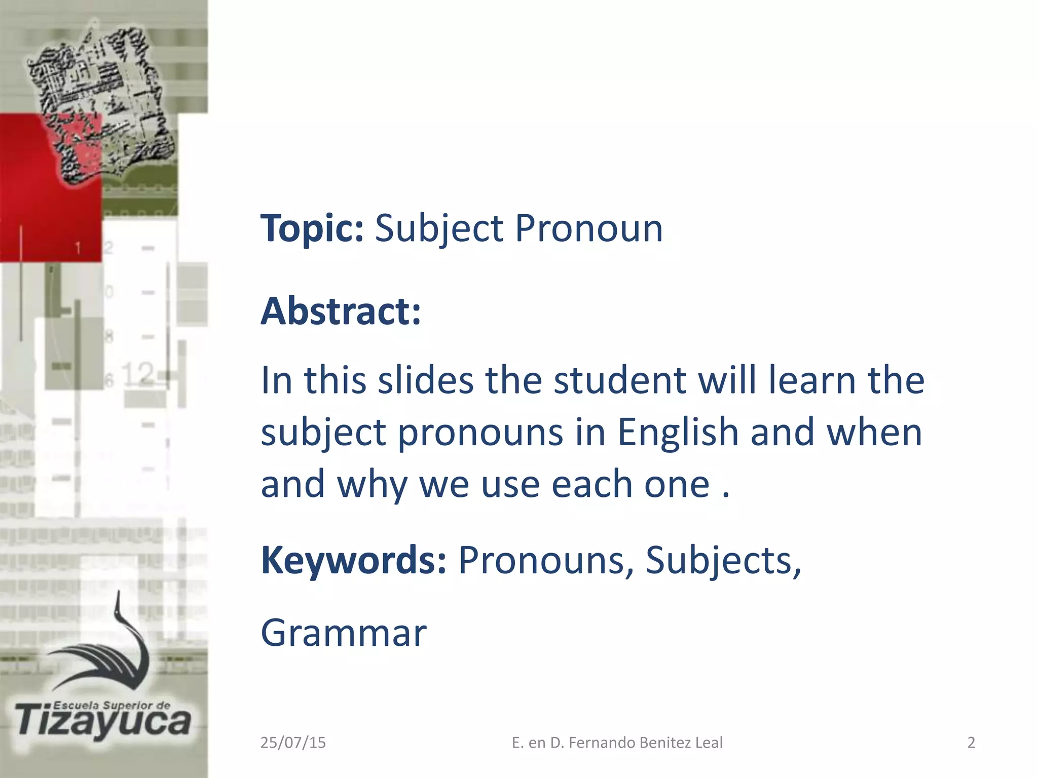 Subject Pronouns | PPT
