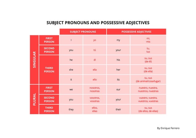 Subject pronouns and possessive adjectives | PDF