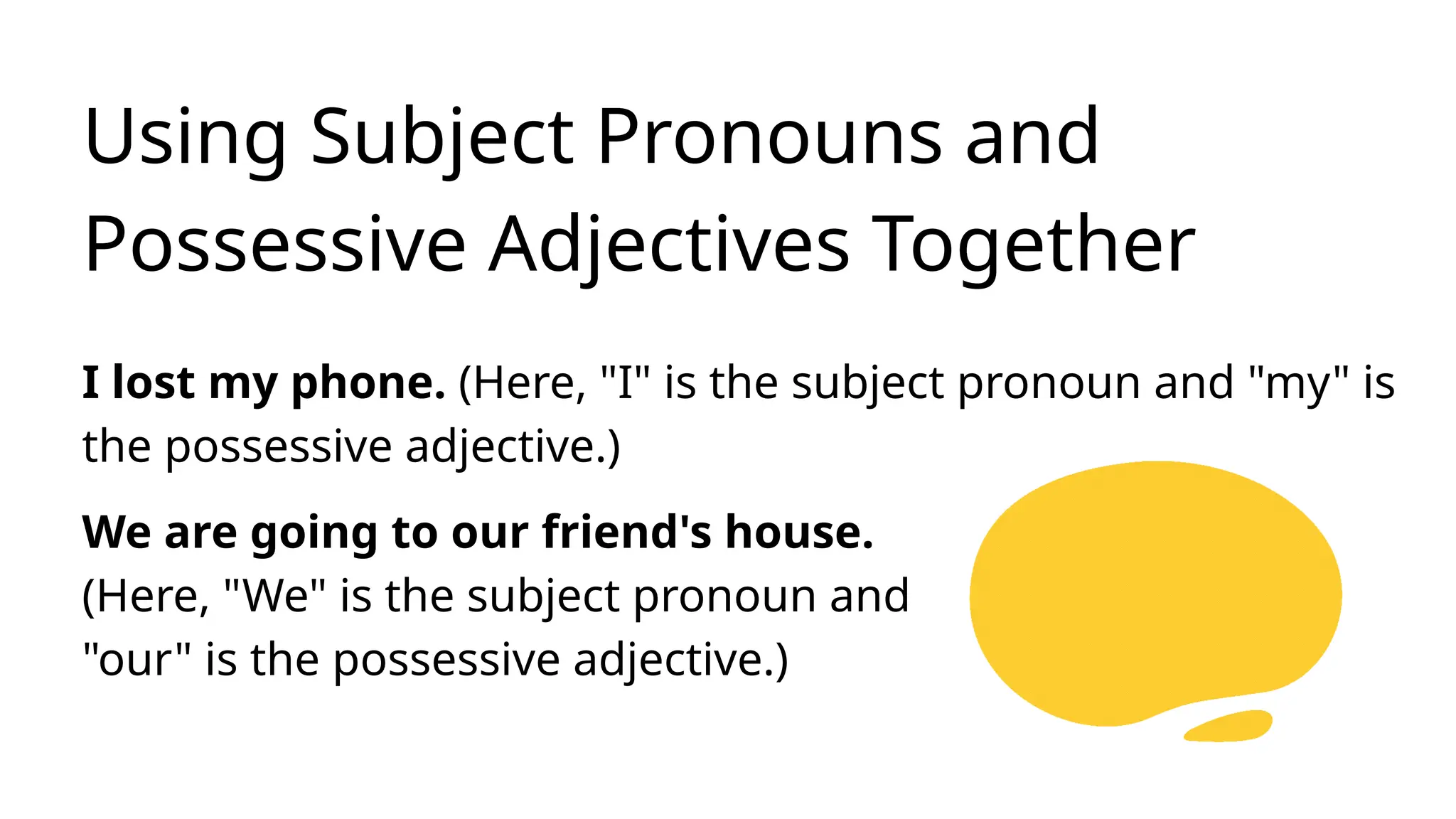 Subject Pronouns and Possessive Adjectives Presentation in Yellow and ...
