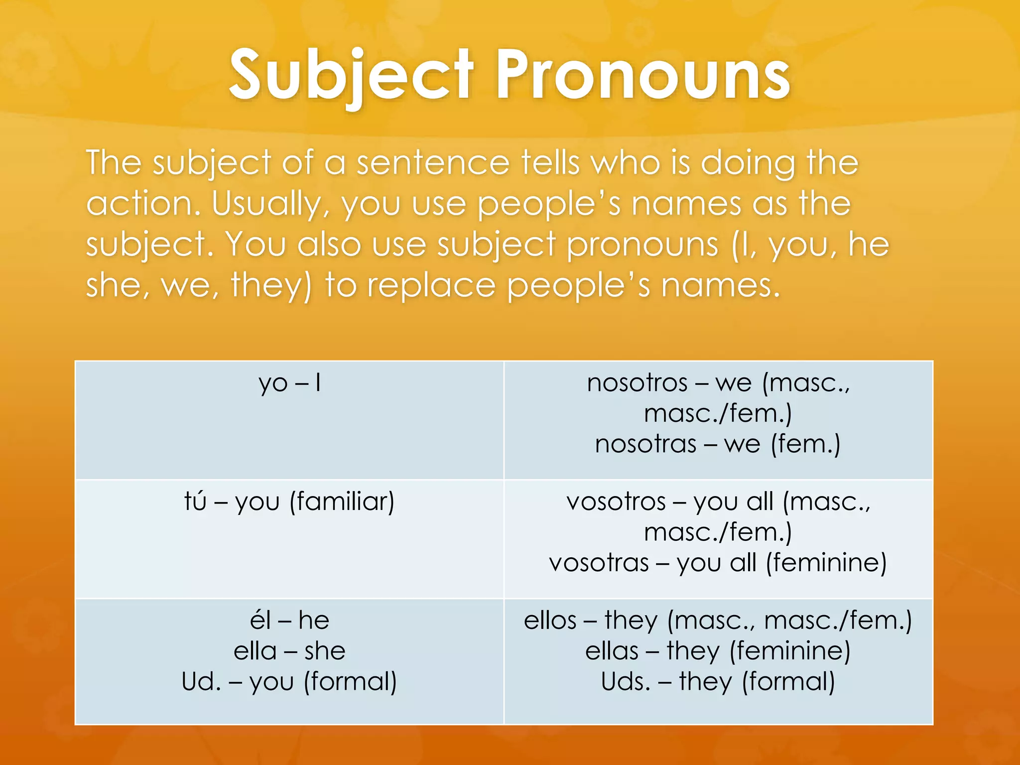 Subject pronouns, conjugation | PPT