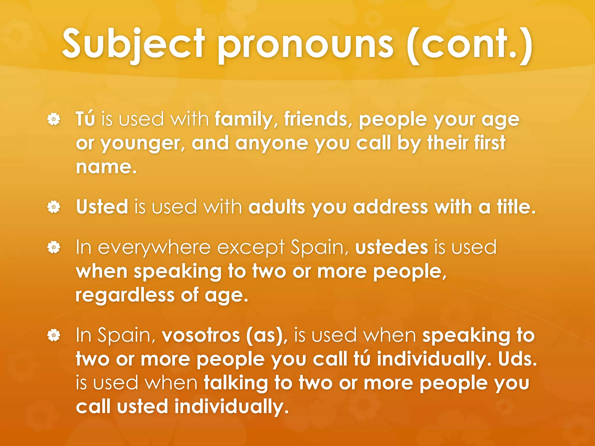 Subject pronouns, conjugation | PPT