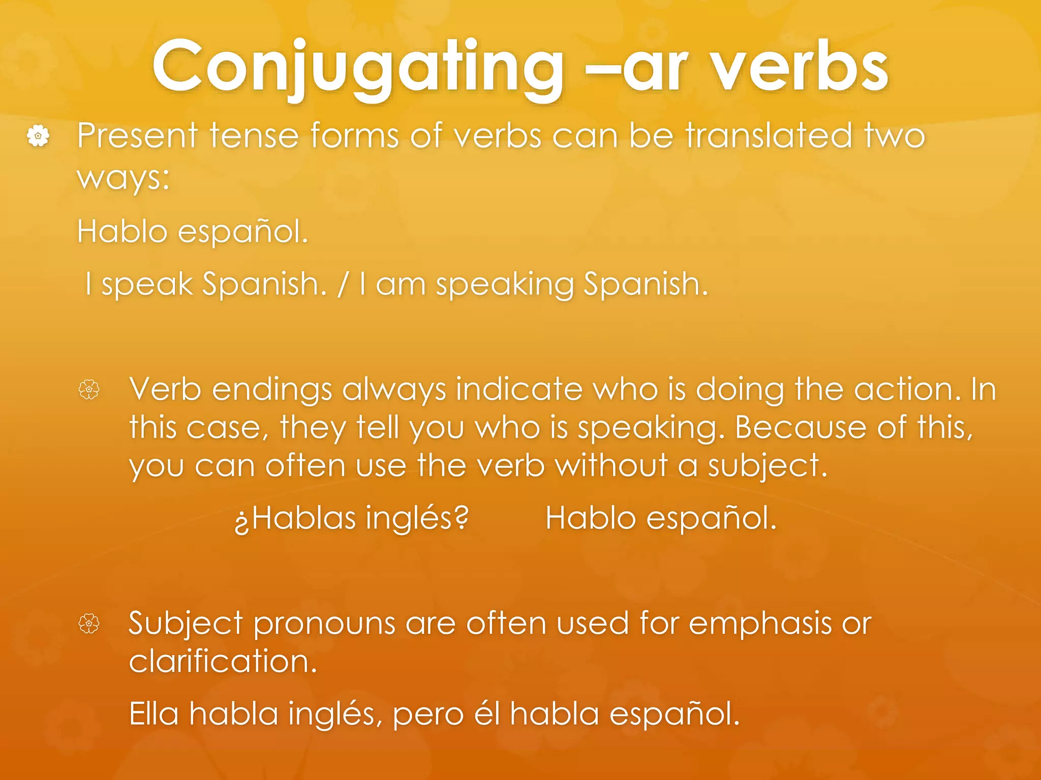 Subject pronouns, conjugation | PPT