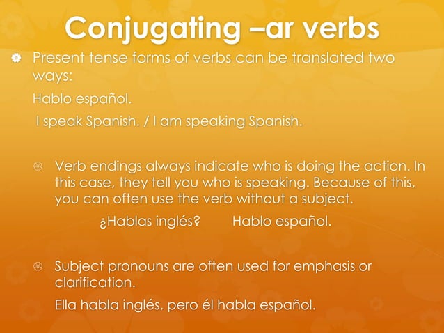 Subject pronouns, conjugation | PPT