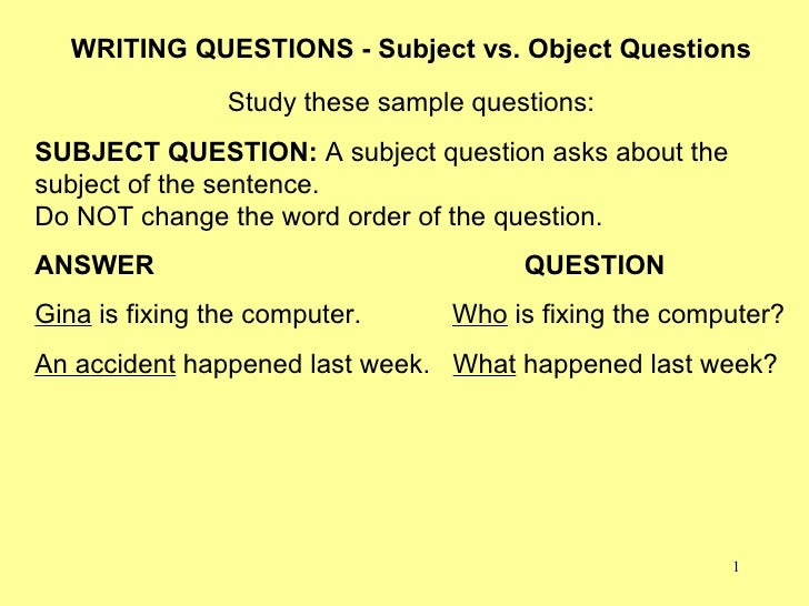 Subject Questions Preintermediate