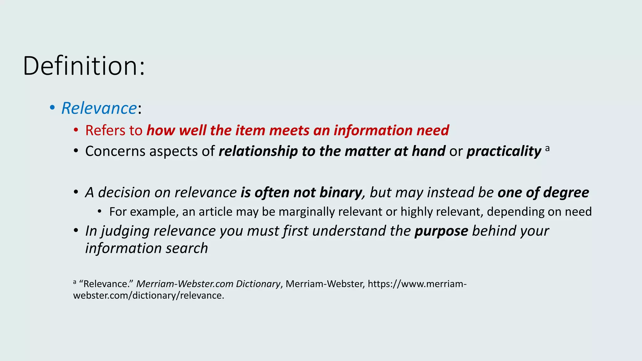 Relevance vs Subject | PPTX