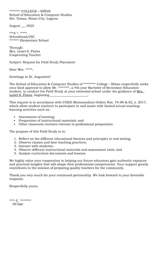 Subject_ Request for Field Study Placement .docx