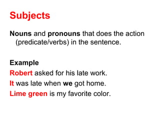 Subjects predicates-and-objects-lesson | PPT