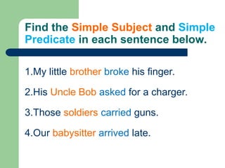 Subjects and Predicates for grade three. | PPT