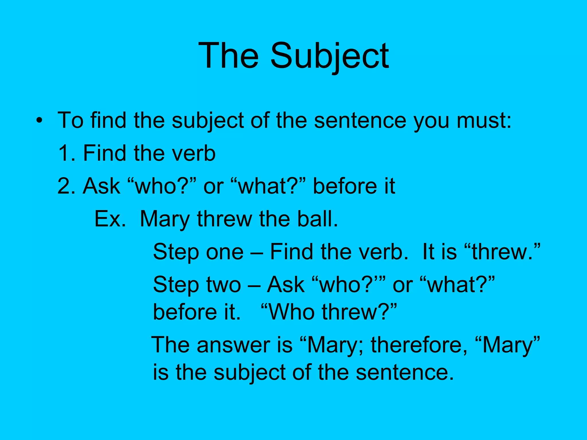 Subjects and Predicates - Grade 4.ppt | Sports