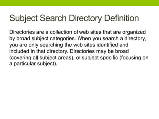 Subject search directory and | PPT