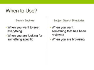 Subject search directory and | PPT