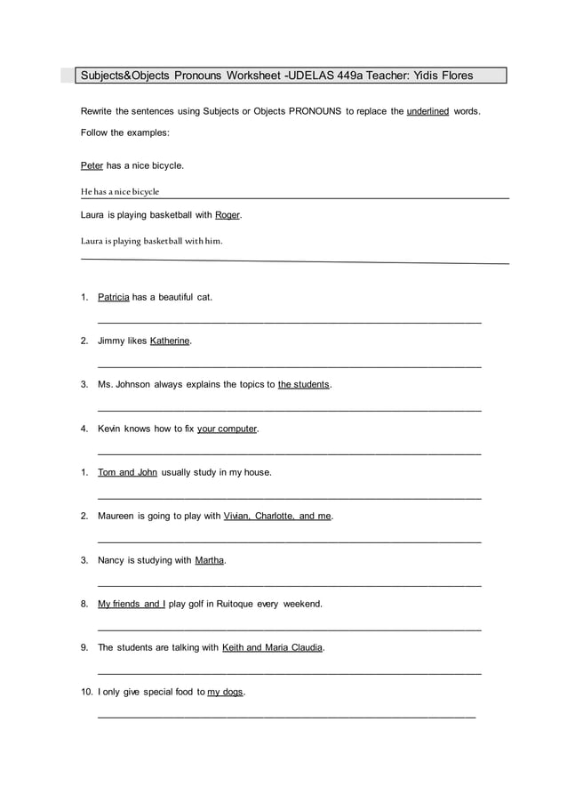 Subjects objects pronouns | DOCX