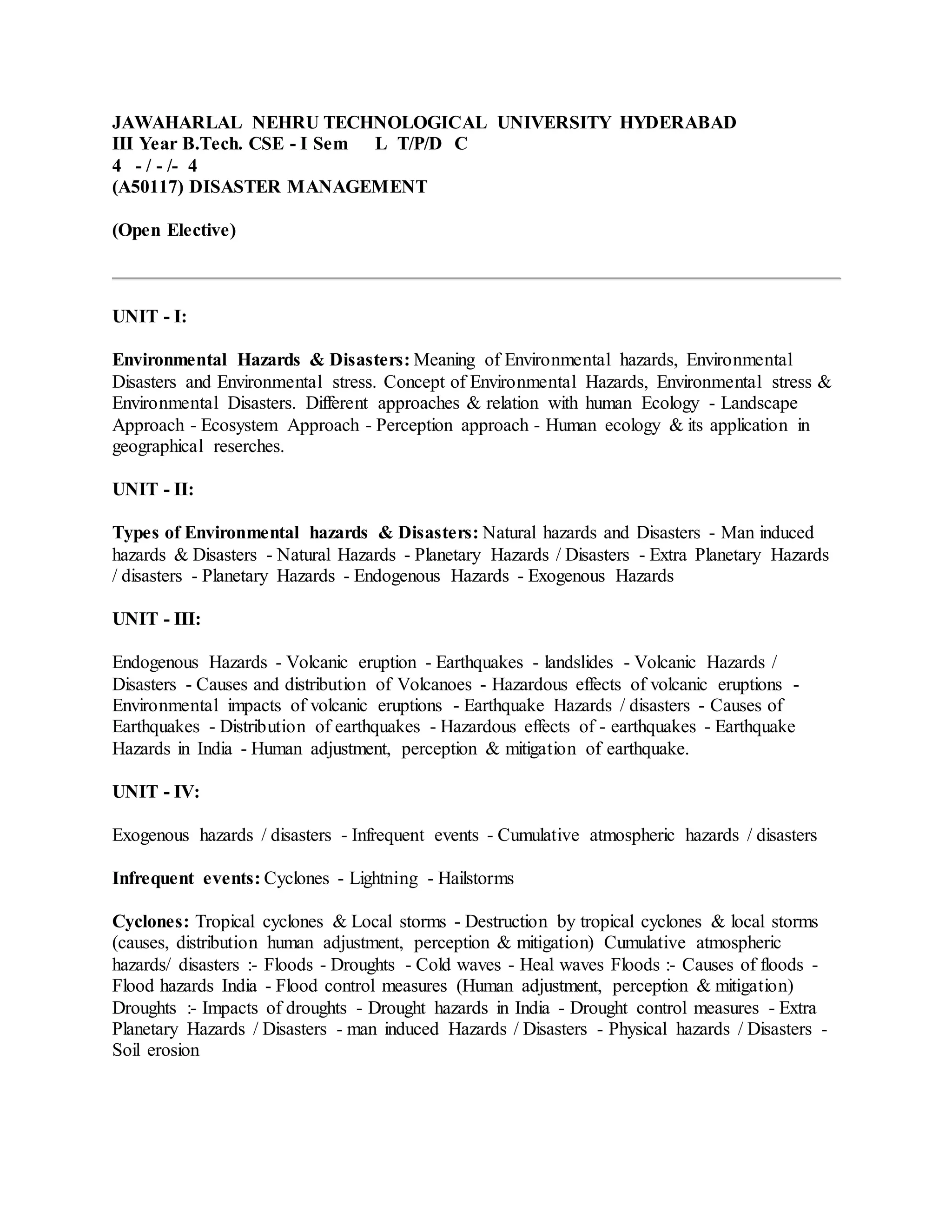 Subjects of management for b tech jntuh | DOCX