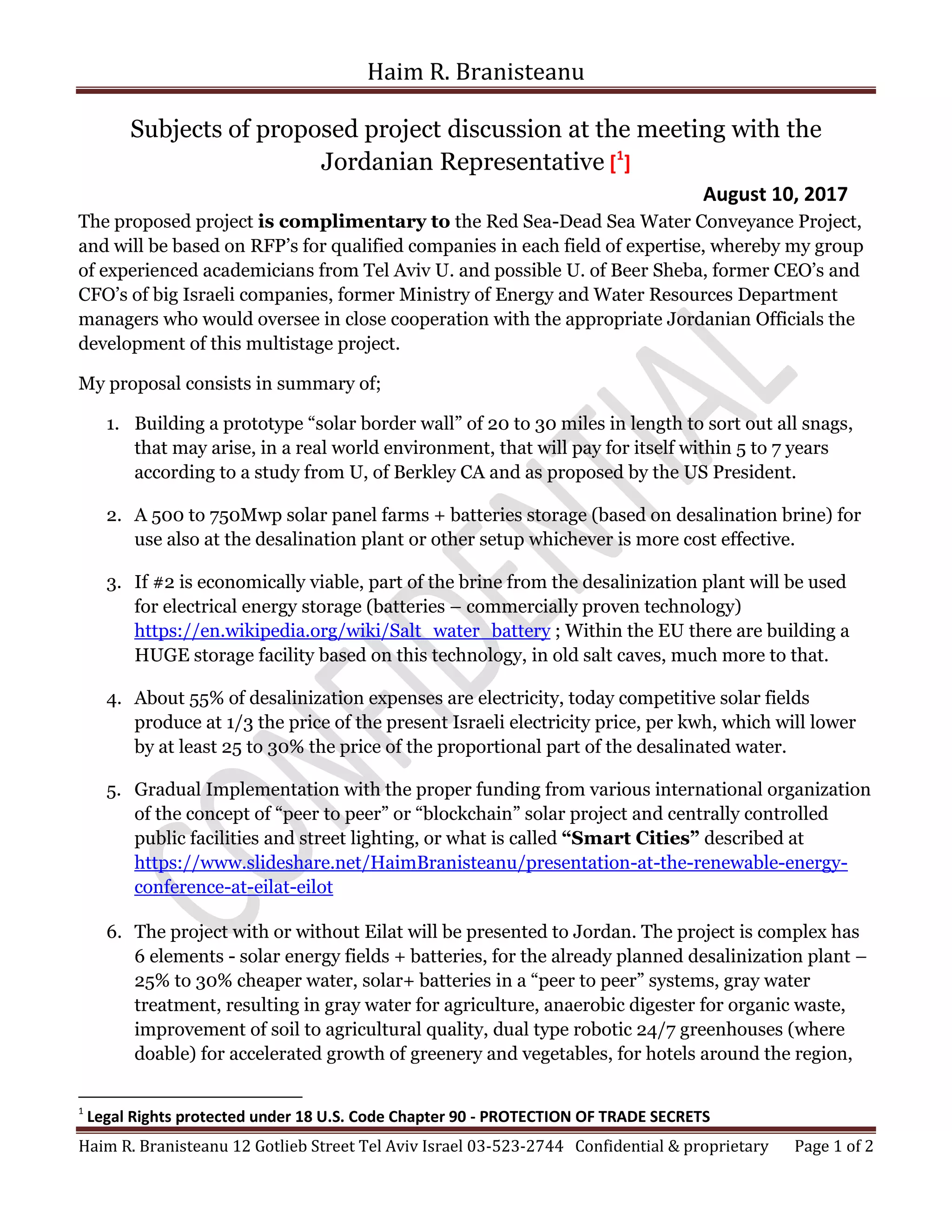 Subjects of proposed project discussion at the meeting with the ...