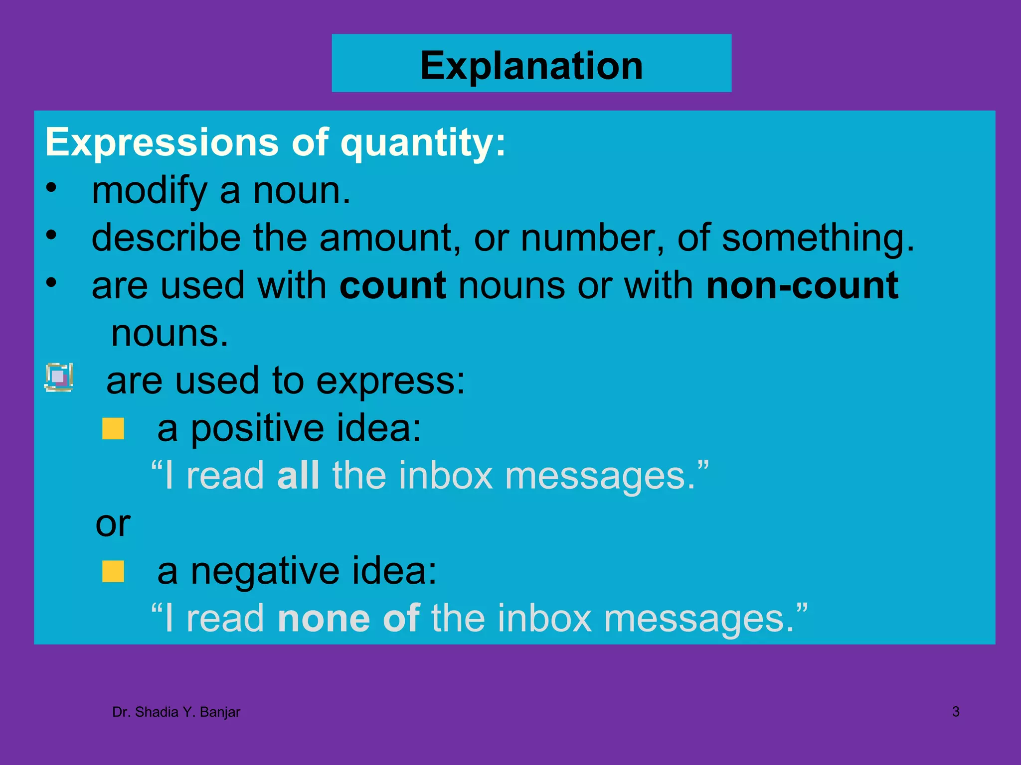 Subject Verb Agreement, Using Expressions Of Quantity, By Dr. Shadia | PPT