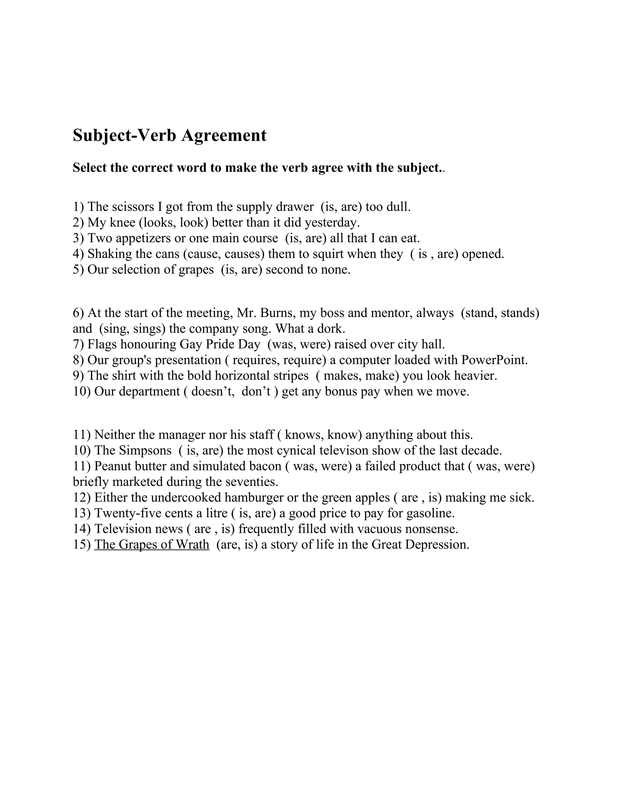 Subject verb 2 | PDF