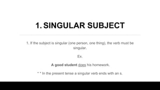 Subject verb agreement | PPTX | Homework and Study | Education