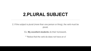 Subject verb agreement | PPTX | Homework and Study | Education