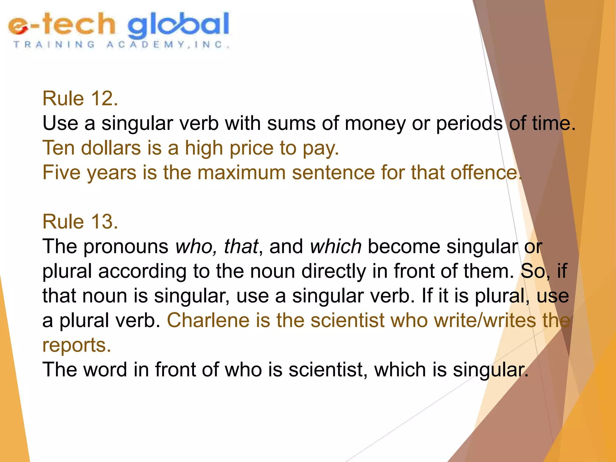 Subject Verb Agreement (SVA) | PPTX