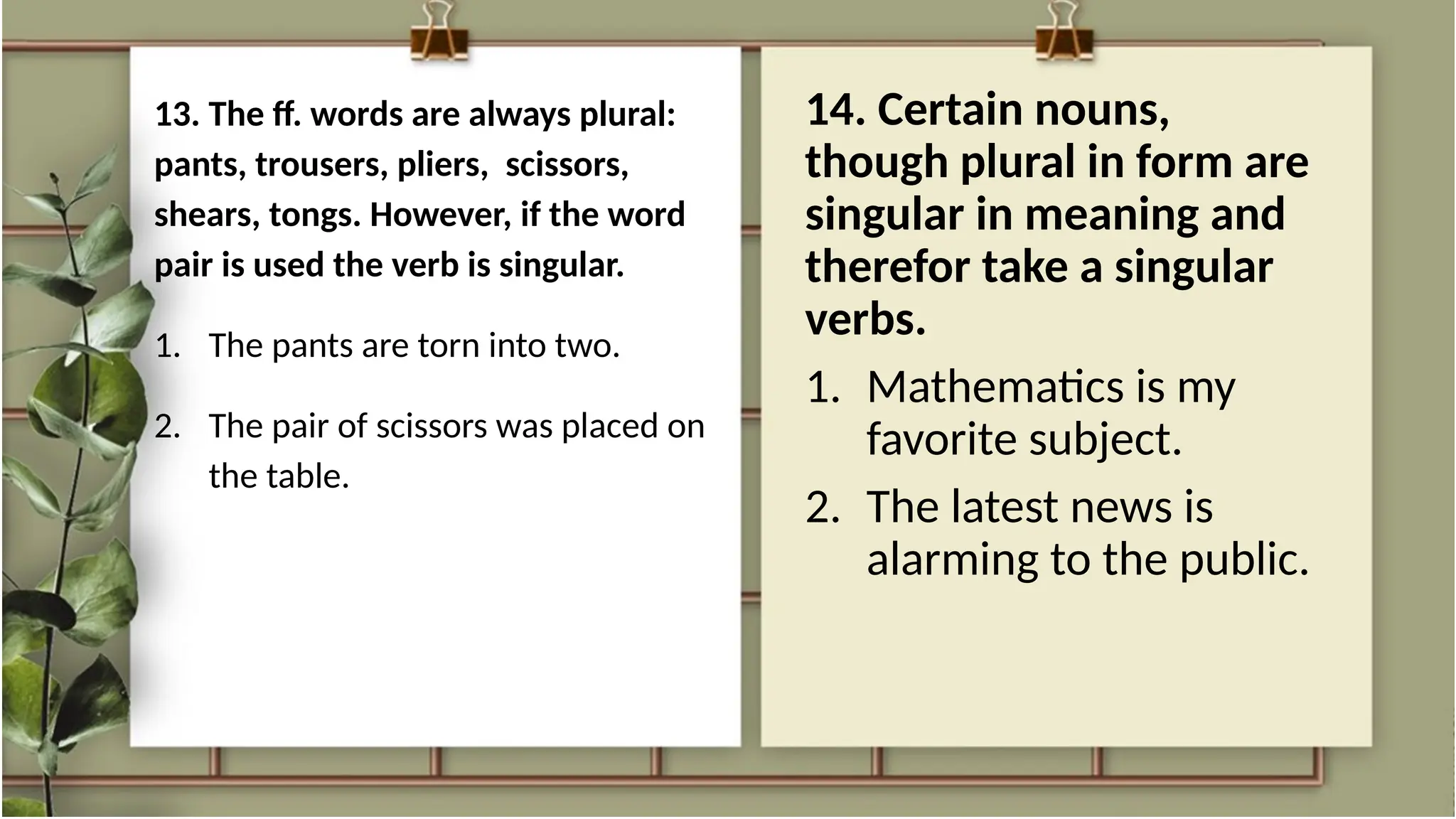 SUBJECT-VERB AGREEMENTS singular, plural | PPTX