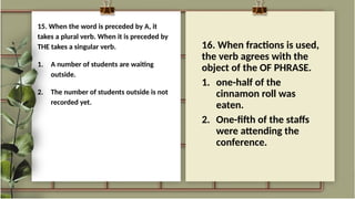 SUBJECT-VERB AGREEMENTS singular, plural | PPTX