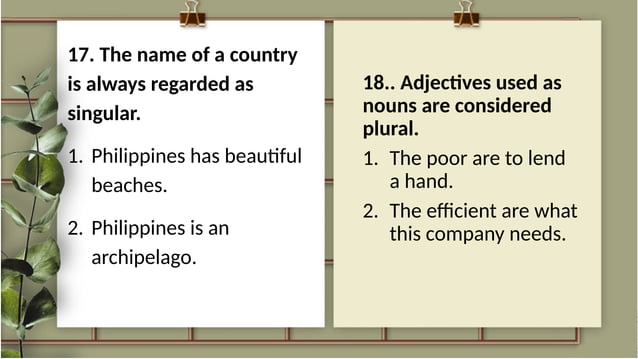 SUBJECT-VERB AGREEMENTS singular, plural | PPTX