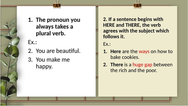 SUBJECT-VERB AGREEMENTS singular, plural | PPTX