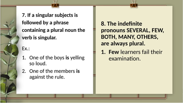 SUBJECT-VERB AGREEMENTS singular, plural | PPTX