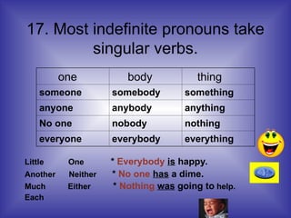 Subject Verb Agreement as guide for education | PPT