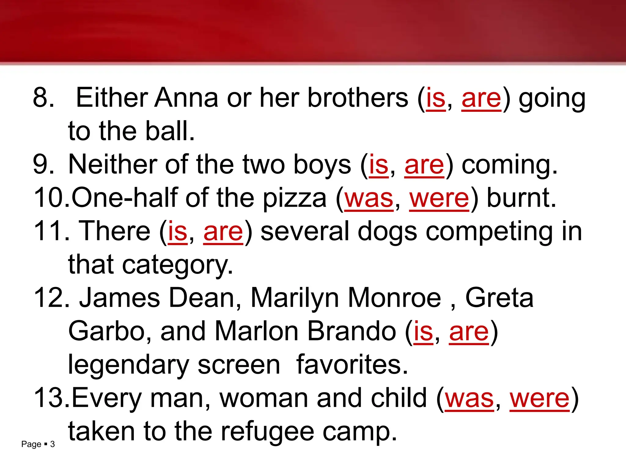 SUBJECT VERB AGREEMENT REVIEW RULES AND EXERCISES | PPTX