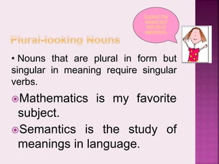 SUBJECT VERB AGREEMENT REVIEW RULES AND EXERCISES | PPTX