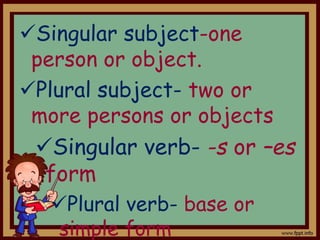 Subject – verb agreement rules | PPTX